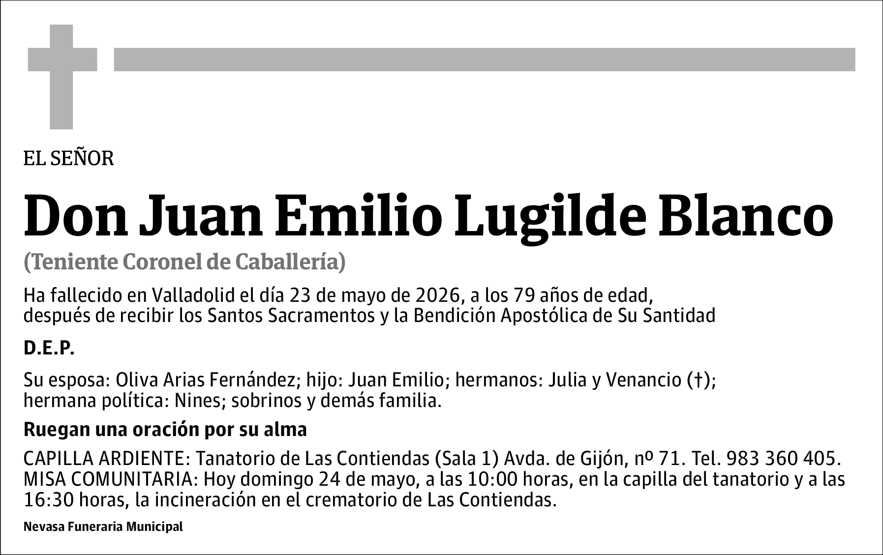 Juan Emilio Lugilde Blanco | Esquela | El Norte de Castilla